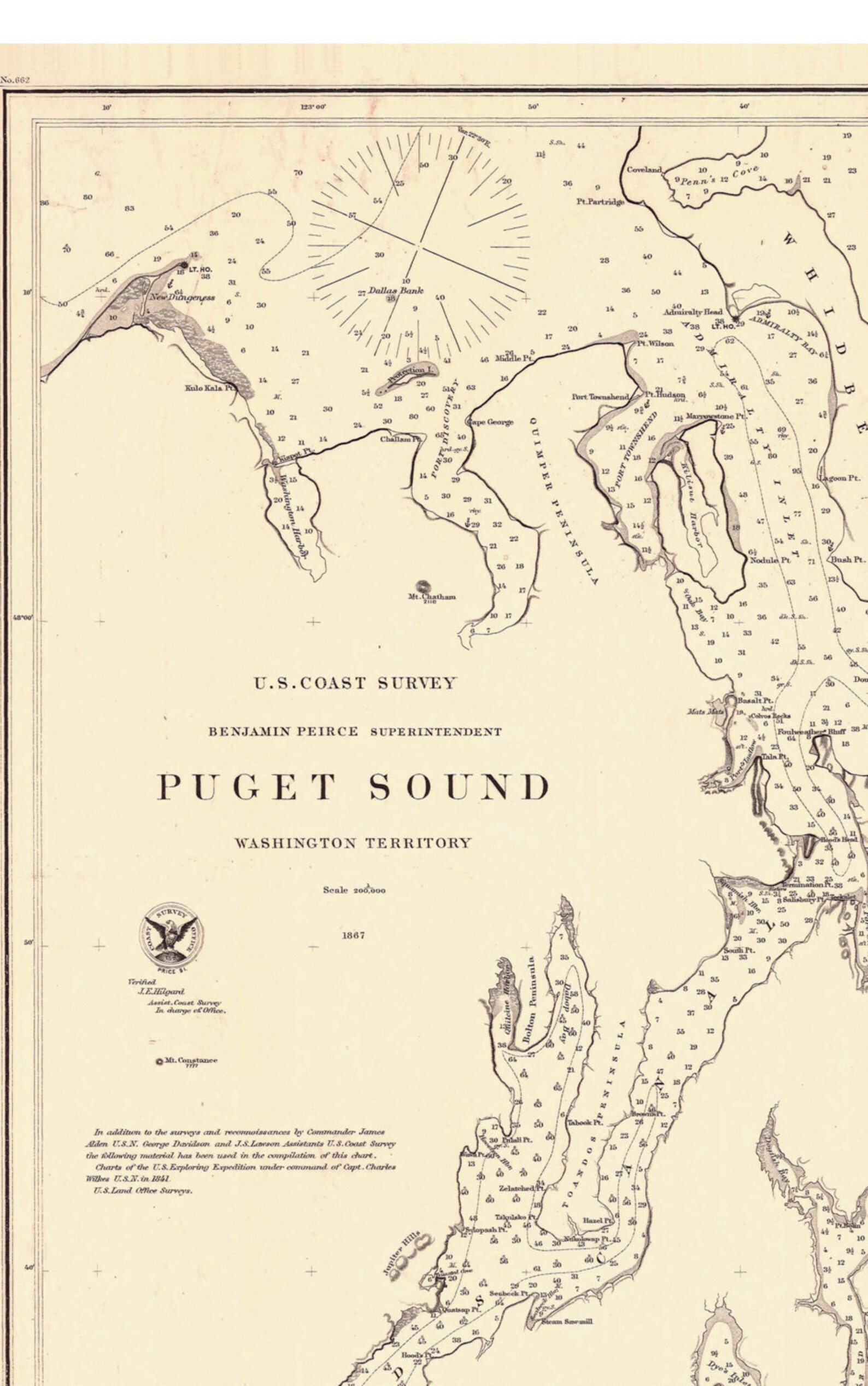 Puget Sound 1867 Nautical Map - Washington - 150 Years Ago! PC Big Area ...