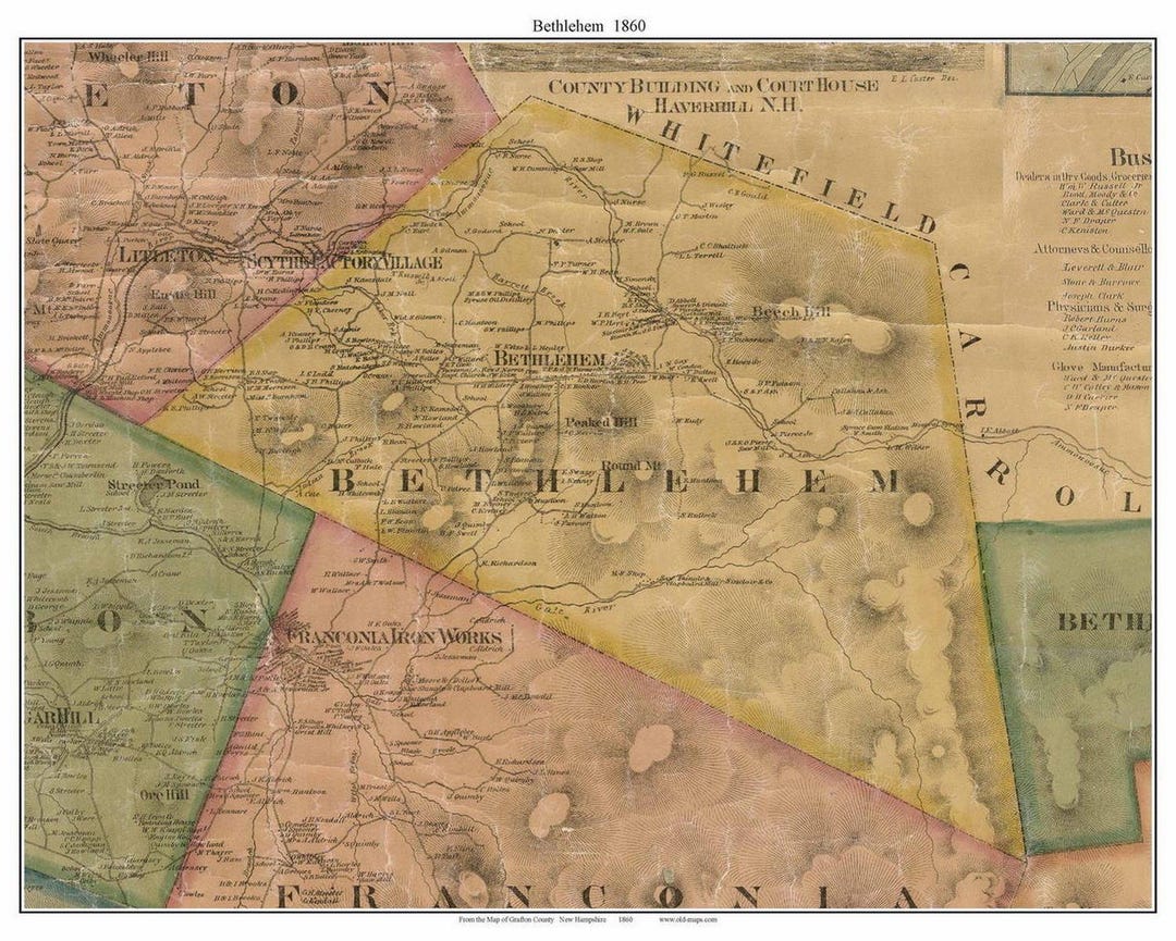 Bethlehem 1860 Old Town Map With Homeowner Names New Hampshire ...