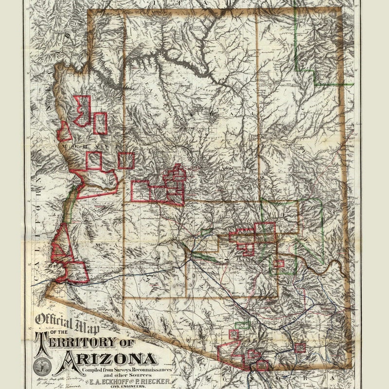 1800';;s Arizona Map - Etsy