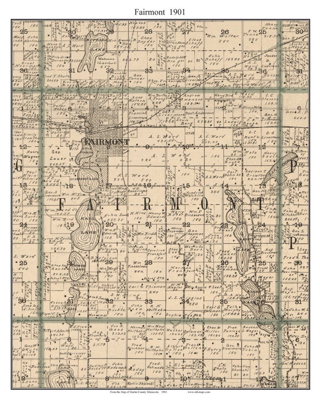 Fairmont 1901 - Lake Sisston - Old Town Map With Homeowner Names ...