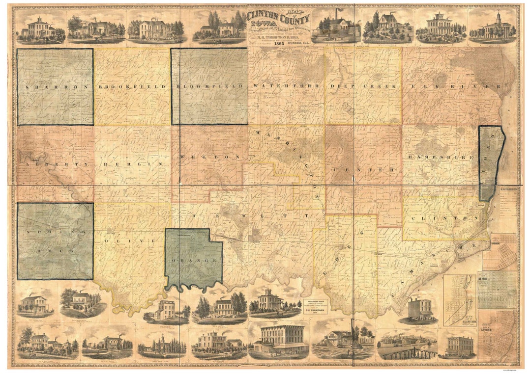 Clinton County Iowa 1865 Old Wall Map With Landowner Names Farm Lines ... Clinton County Iowa 1865 Old Wall Map With Landowner Names Farm Lines ...