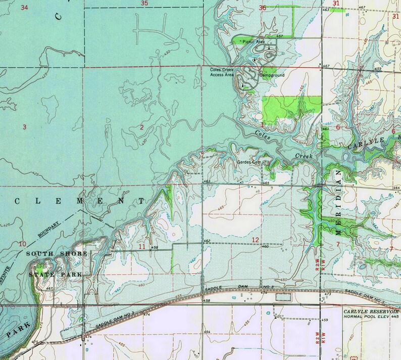 Carlyle Lake 1974 USGS Old Topographic Map - Custom Composite Illinois ...