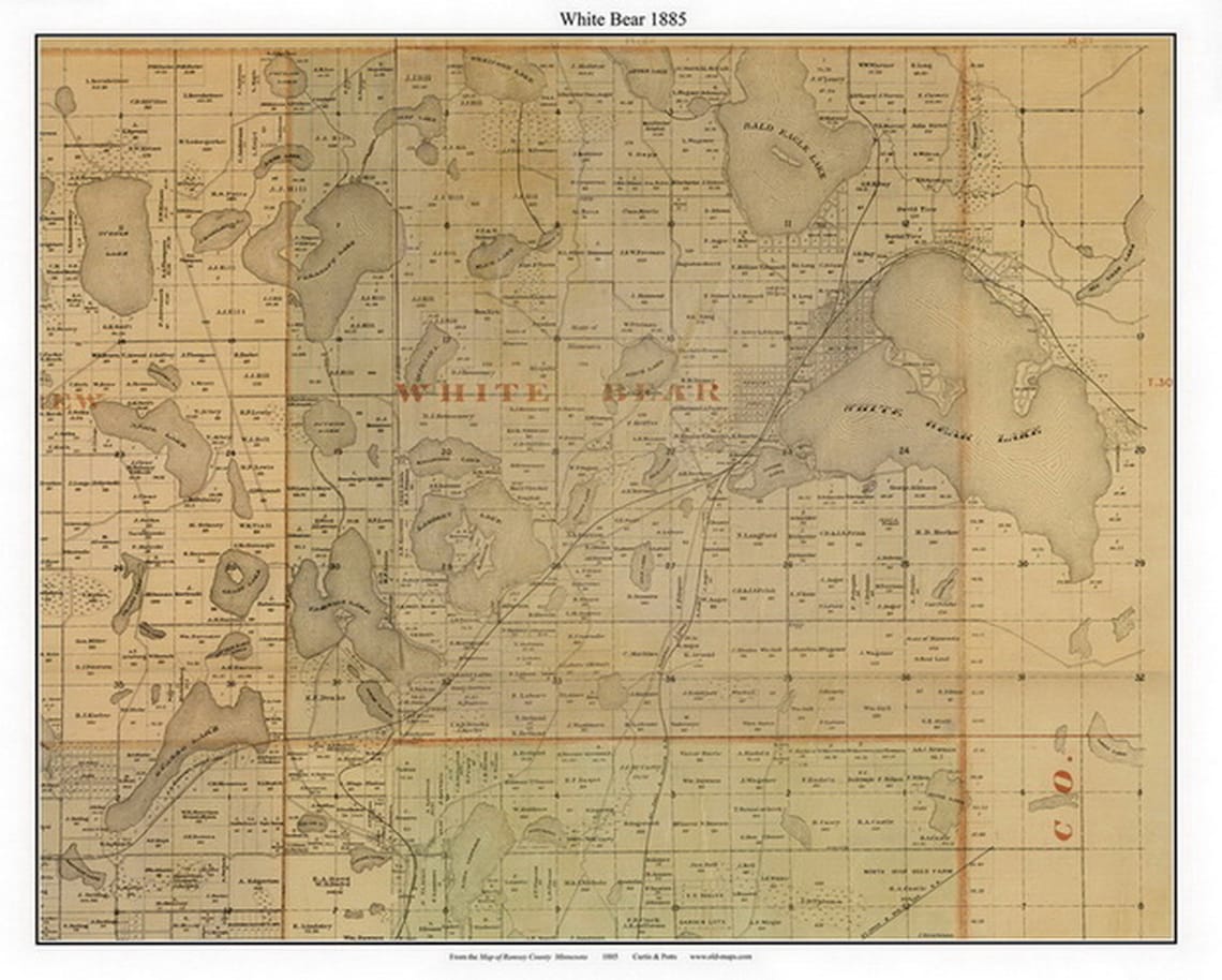 White Bear 1885 Old Town Map With Homeowner Names Minnesota - Etsy