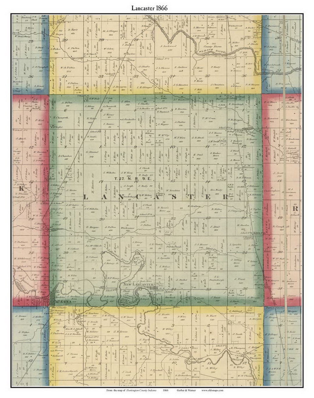 Lancaster 1866 Old Town Map With Homeowner Names Indiana - Reprint ...