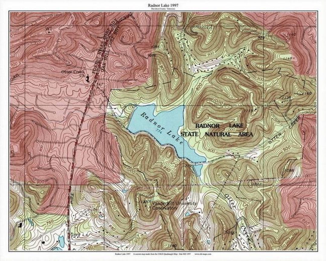 Radnor Lake 1997 Old Topo Map Custom Composite USGS Reprint Tennessee ...