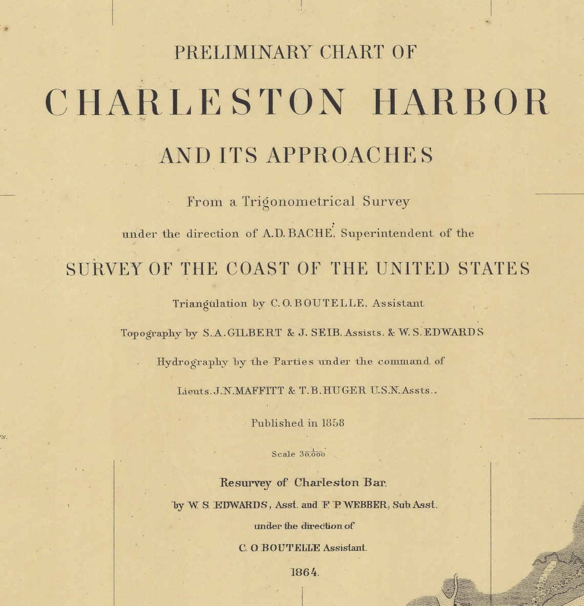 Charleston Harbor 1864 Map - Old Nautical Chart- South Carolina ...