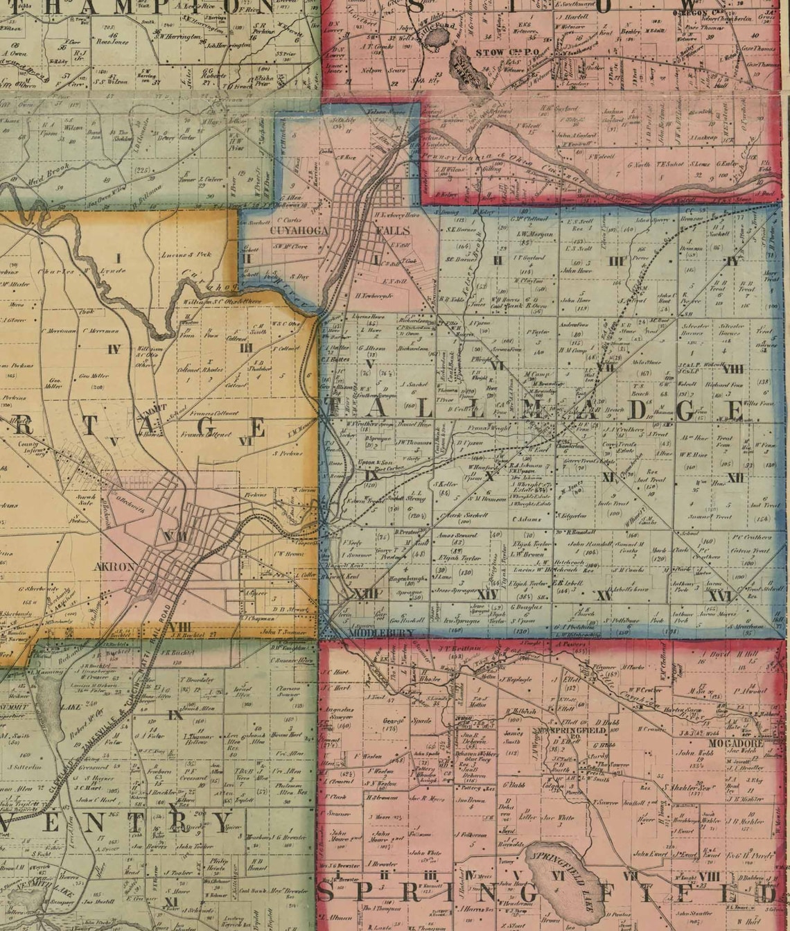 Summit County Ohio 1856 Old Wall Map Reprint With Homeowner - Etsy