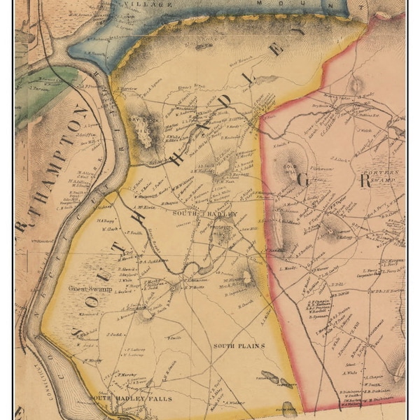 Old Map of South Hadley - Etsy
