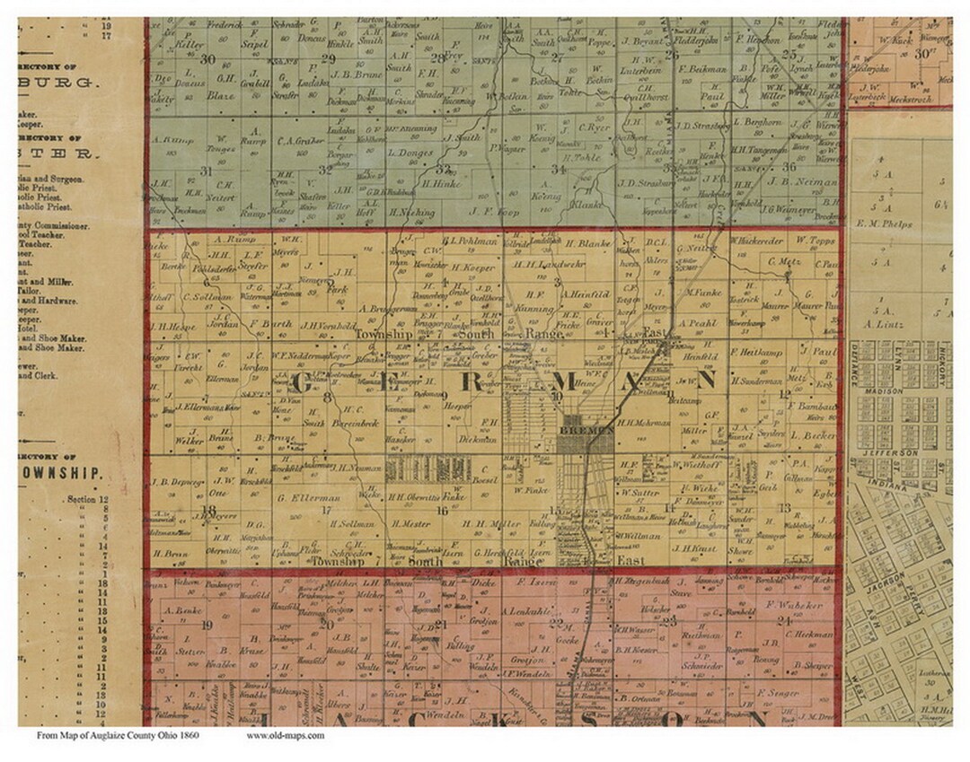 German 1860 Old Town Map With Homeowner Names Ohio Reprint Genealogy ...