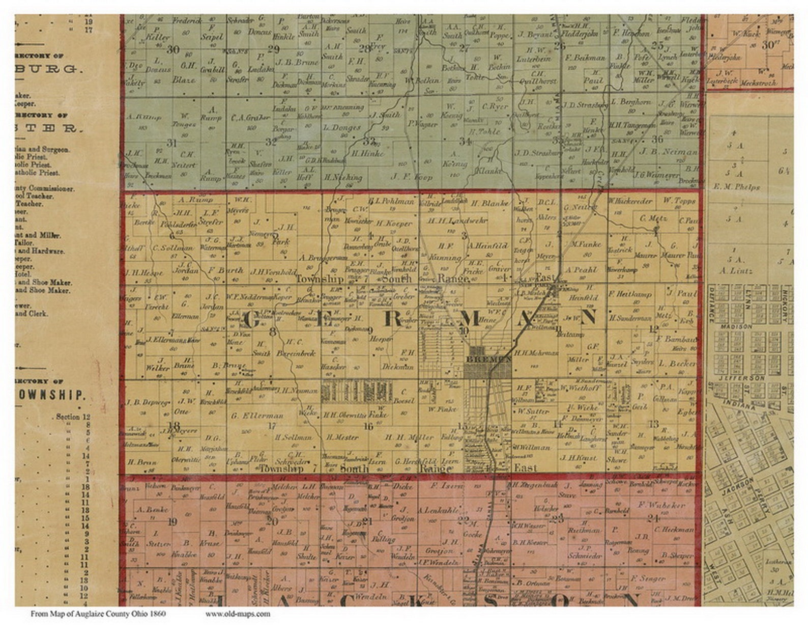 German 1860 Old Town Map With Homeowner Names Ohio Reprint Genealogy ...