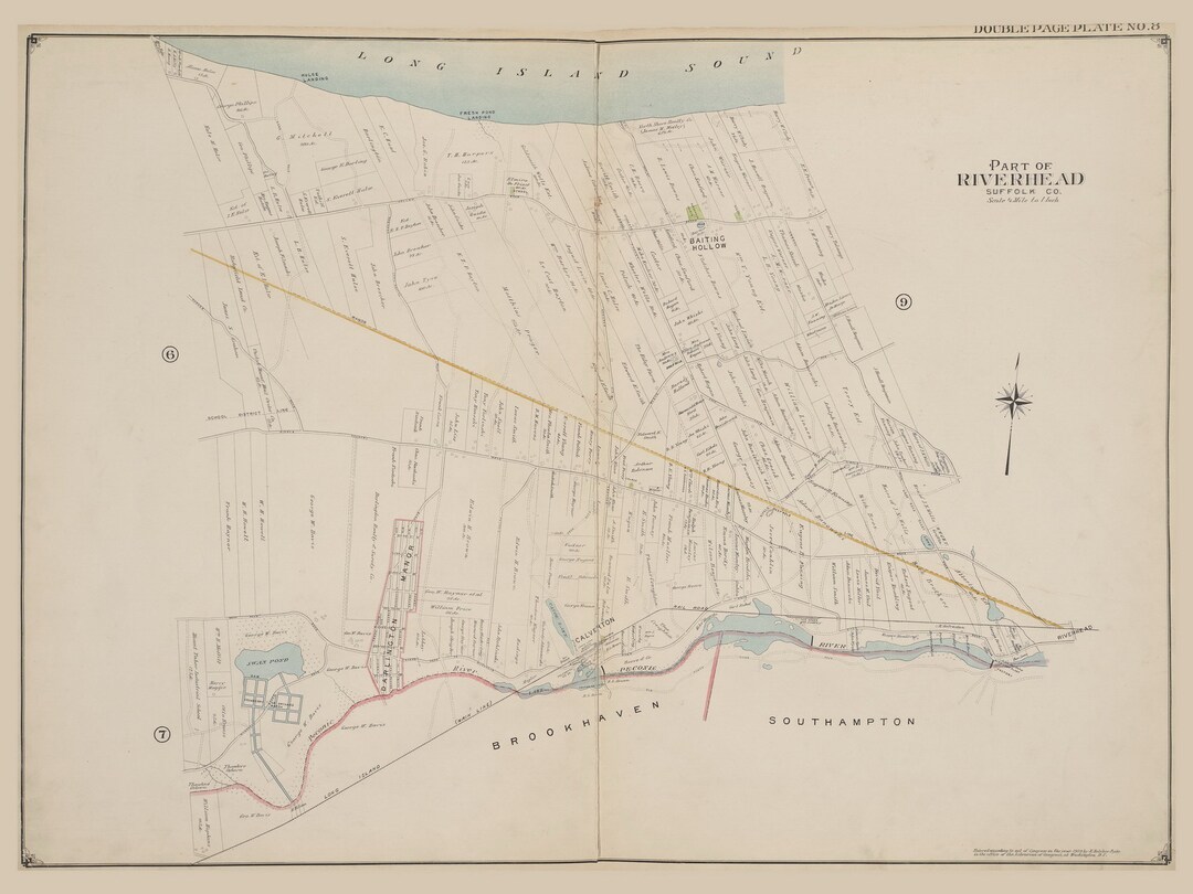Riverhead (part Of) 1902-1909 Old Town Map Reprint Suffolk County, New ...