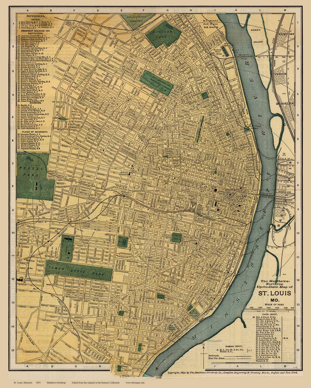 St Louis 1895 Old Map Reprint Missouri Cities - Etsy