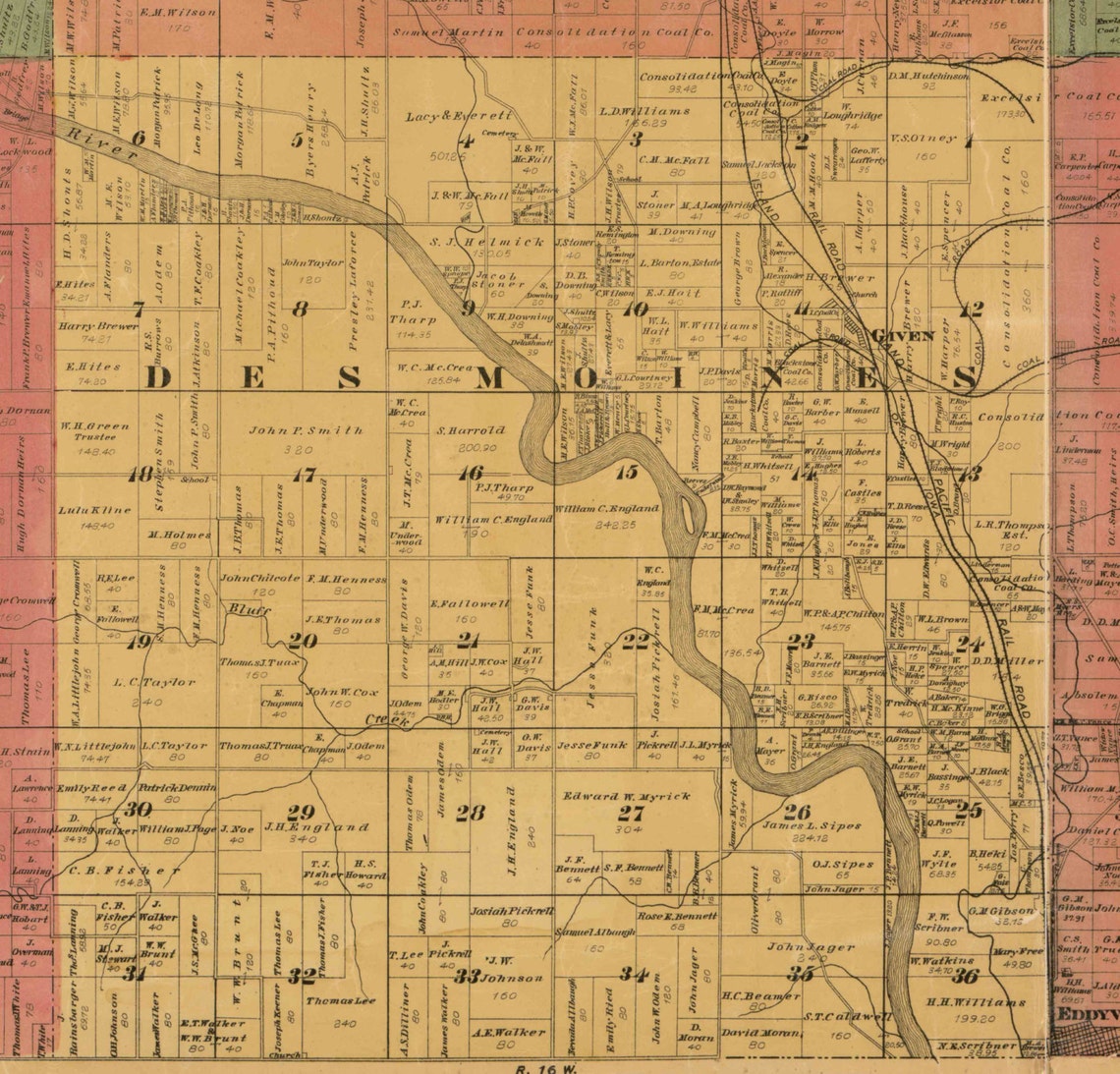 Mahaska County Iowa 1884 Old Wall Map With Landowner Names Farm Lines ...