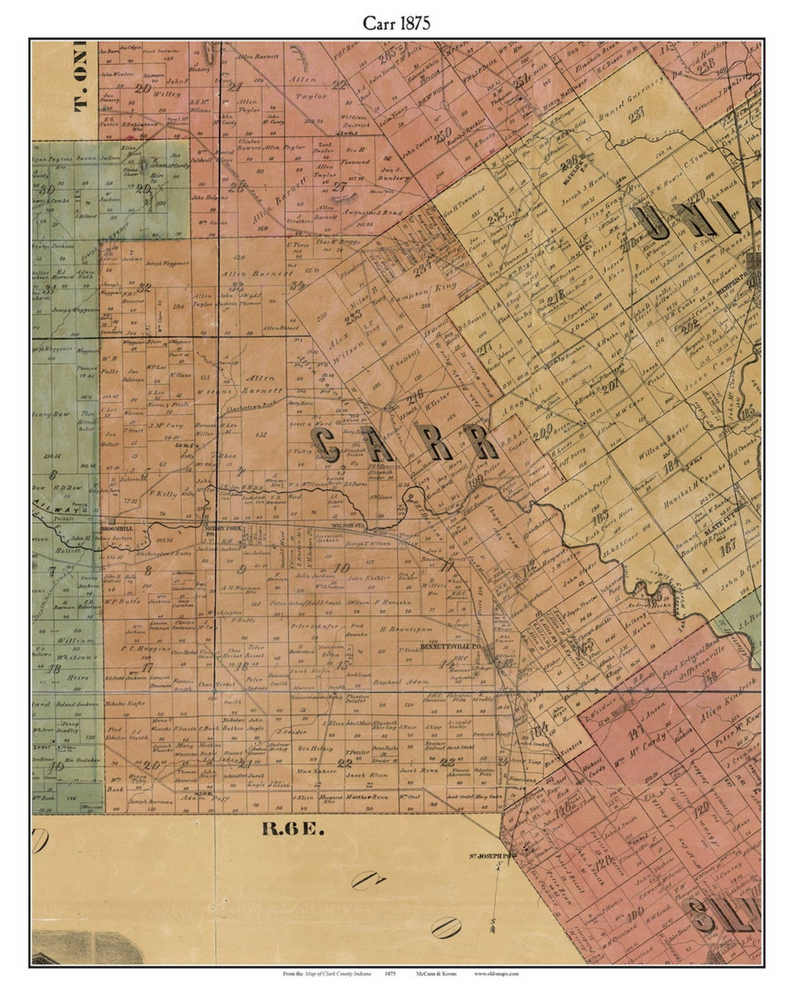Carr 1875 Old Town Map With Homeowner Names Indiana - Etsy
