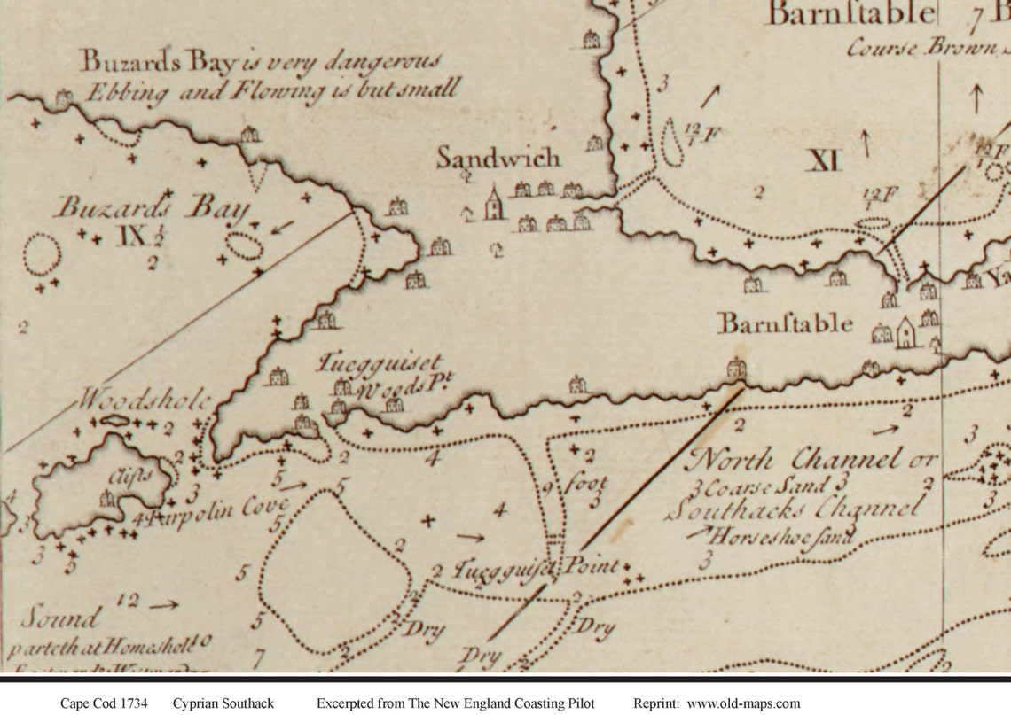 Cape Cod 1734 Map Showing Pirate Ship Whydah Sinking Custom - Etsy