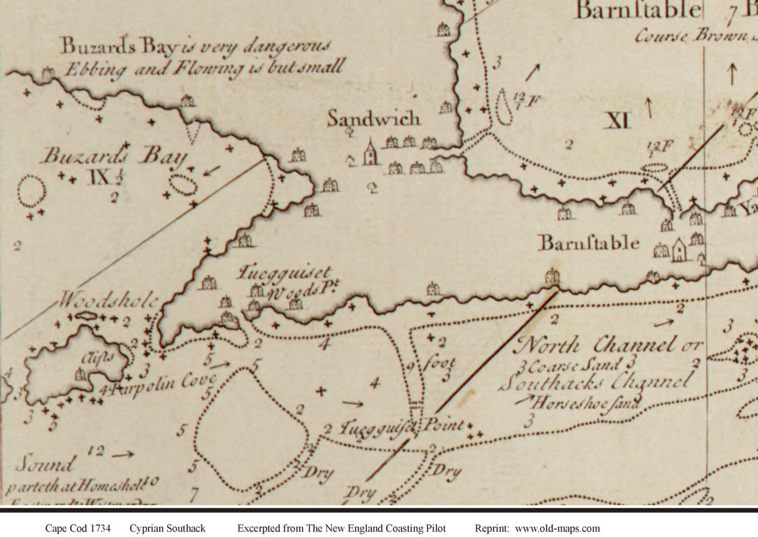 Cape Cod 1734 Map Showing Pirate Ship Whydah Sinking Custom | Etsy