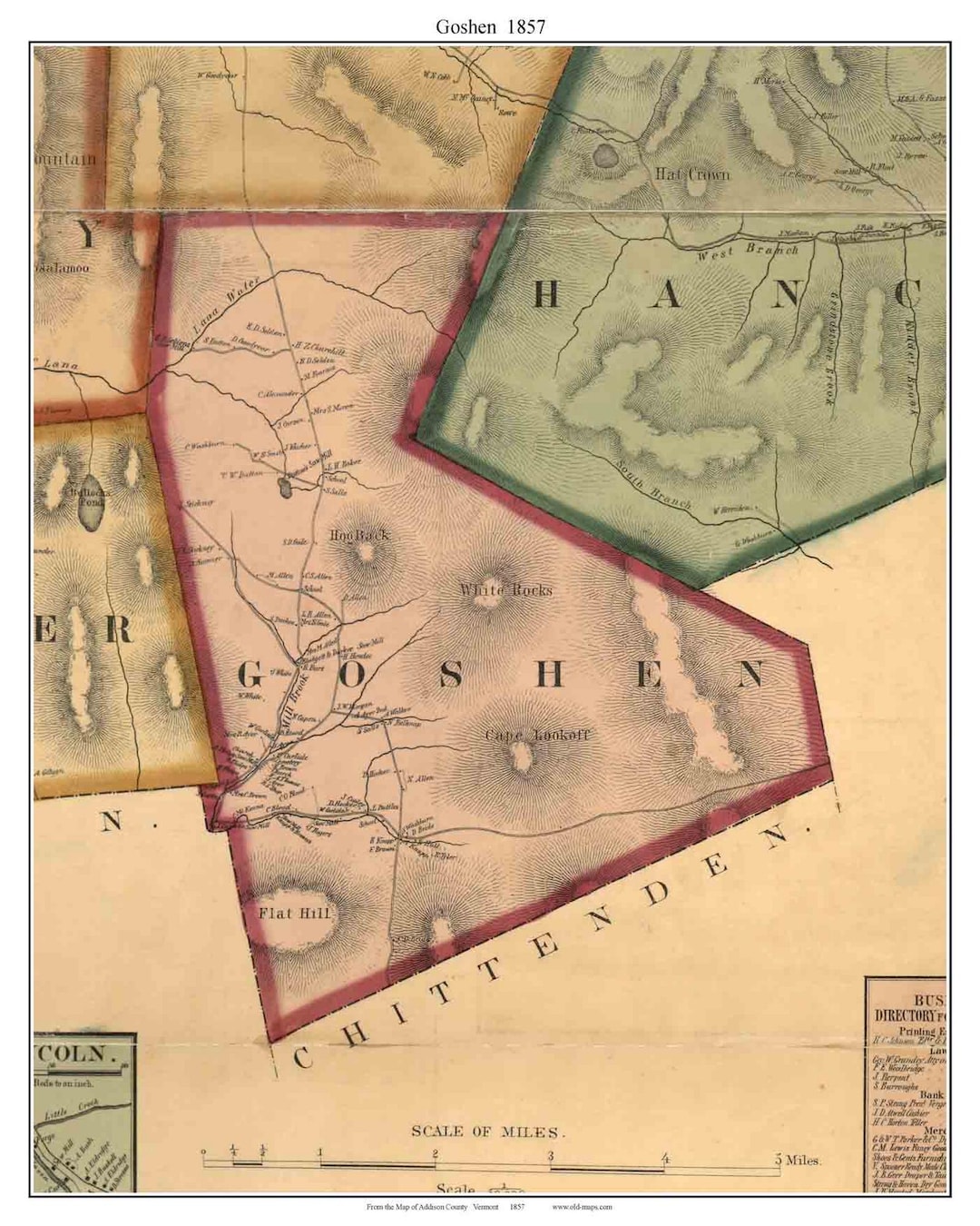 Goshen 1857 Old Town Map With Homeowner Names Vermont - Reprint Addison ...
