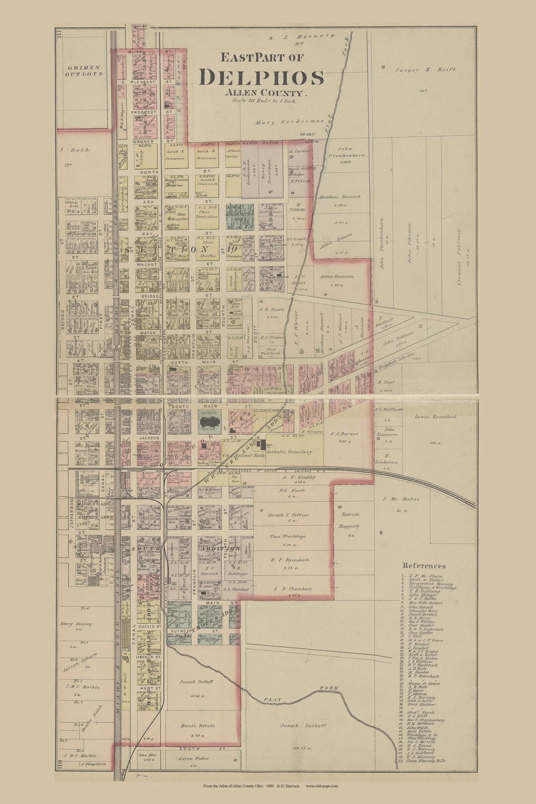 East Delphos 1880 - Old Town Map Reprint - Allen County, Ohio ...