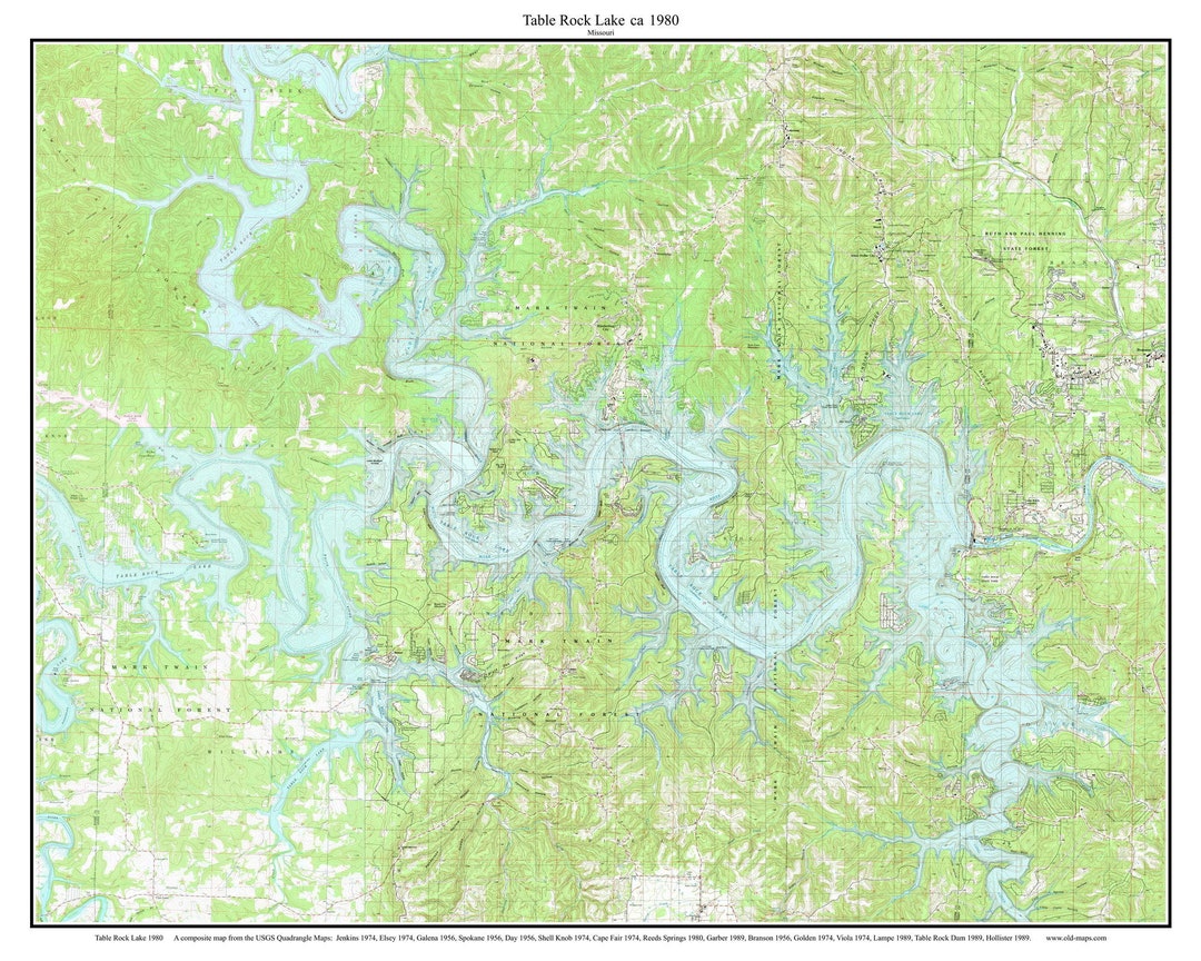 Table Rock Lake 1980 Old Map Topo Custom Composite USGS Reprint ...