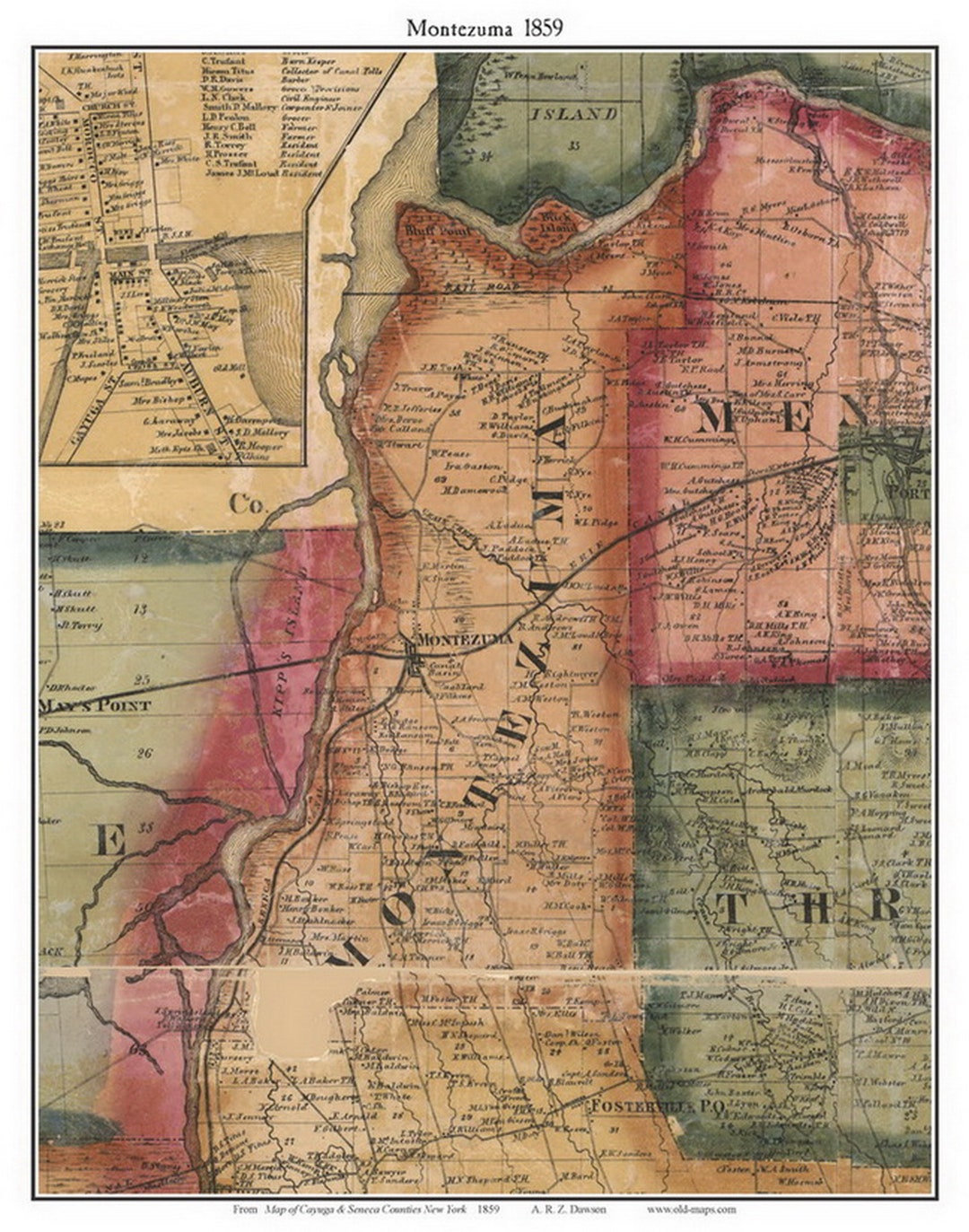 Montezuma 1859 Old Town Map With Homeowner Names New York Reprint ...