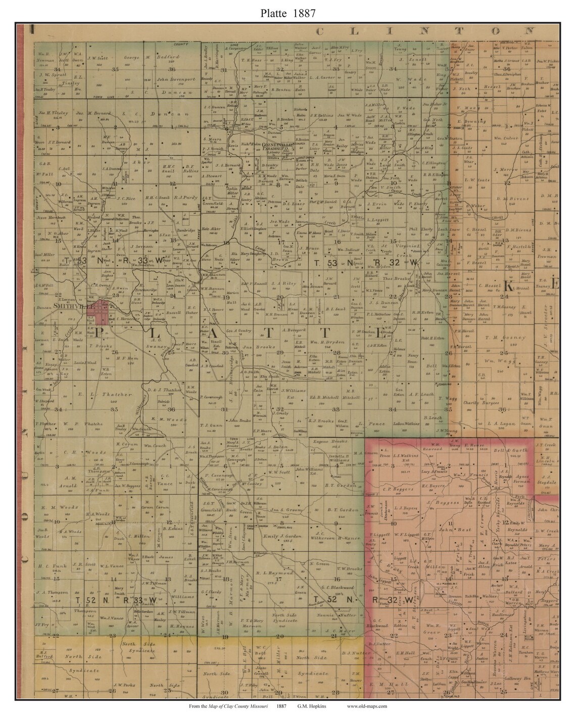 Platte 1887 Old Town Map With Homeowner Names Smithville - Etsy