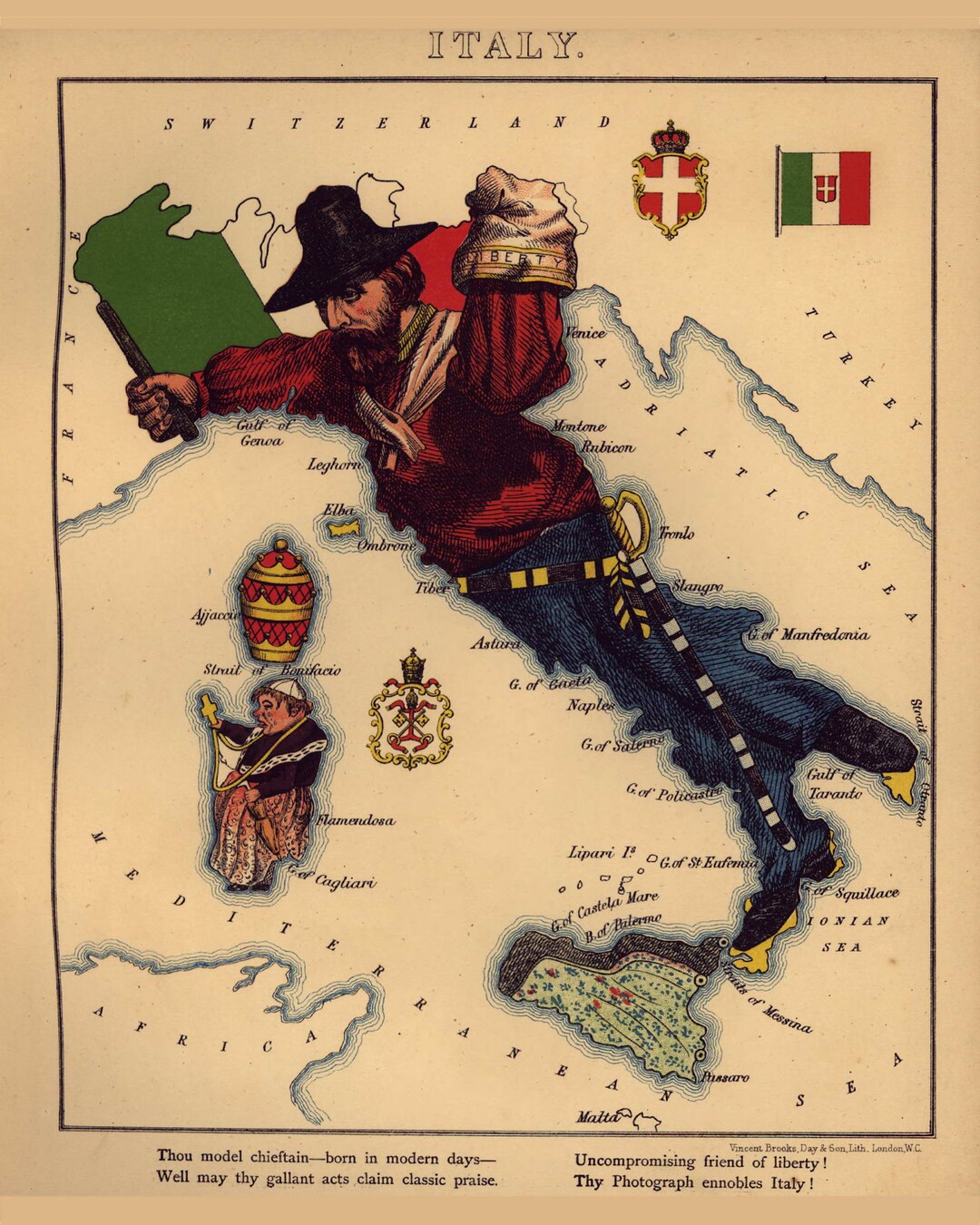 Whimsical Map of Italy in the Shape of a Person Geographical Fun Atlas ...