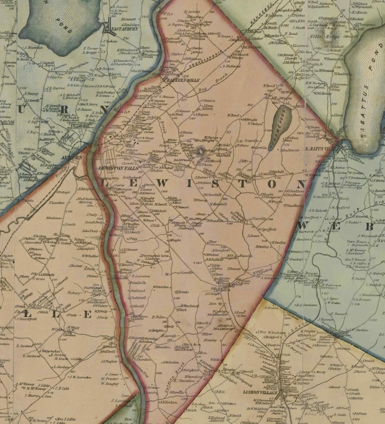 Androscoggin County Maine 1858 - Old Wall Map Reprint With Homeowner ...