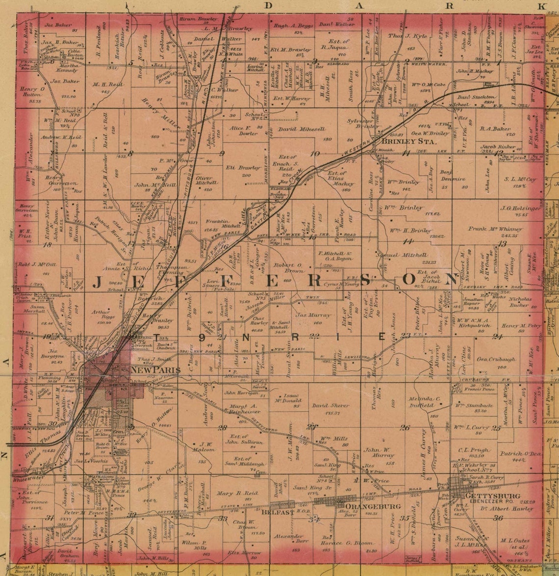 Preble County Ohio 1887 - Old Wall Map Reprint With Homeowner Names ...