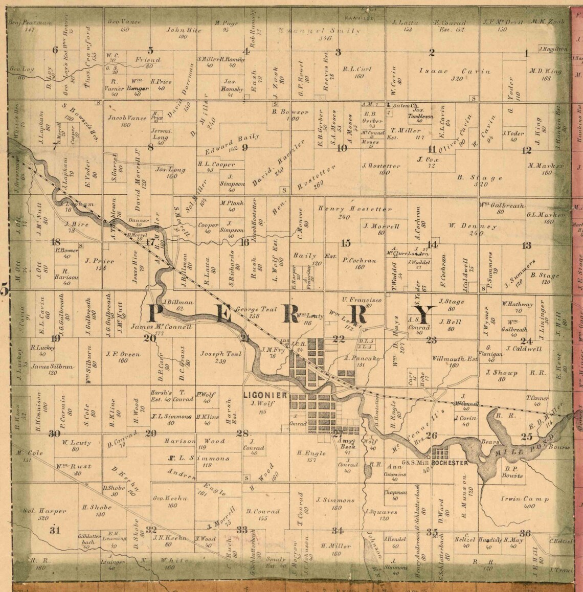 Noble County Indiana 1860 - Old Wall Map Reprint With Landowner Names ...