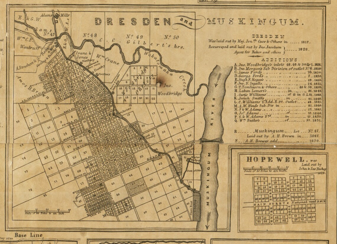 Muskingum County Ohio 1852 - Old Wall Map Reprint With Homeowner Names ...