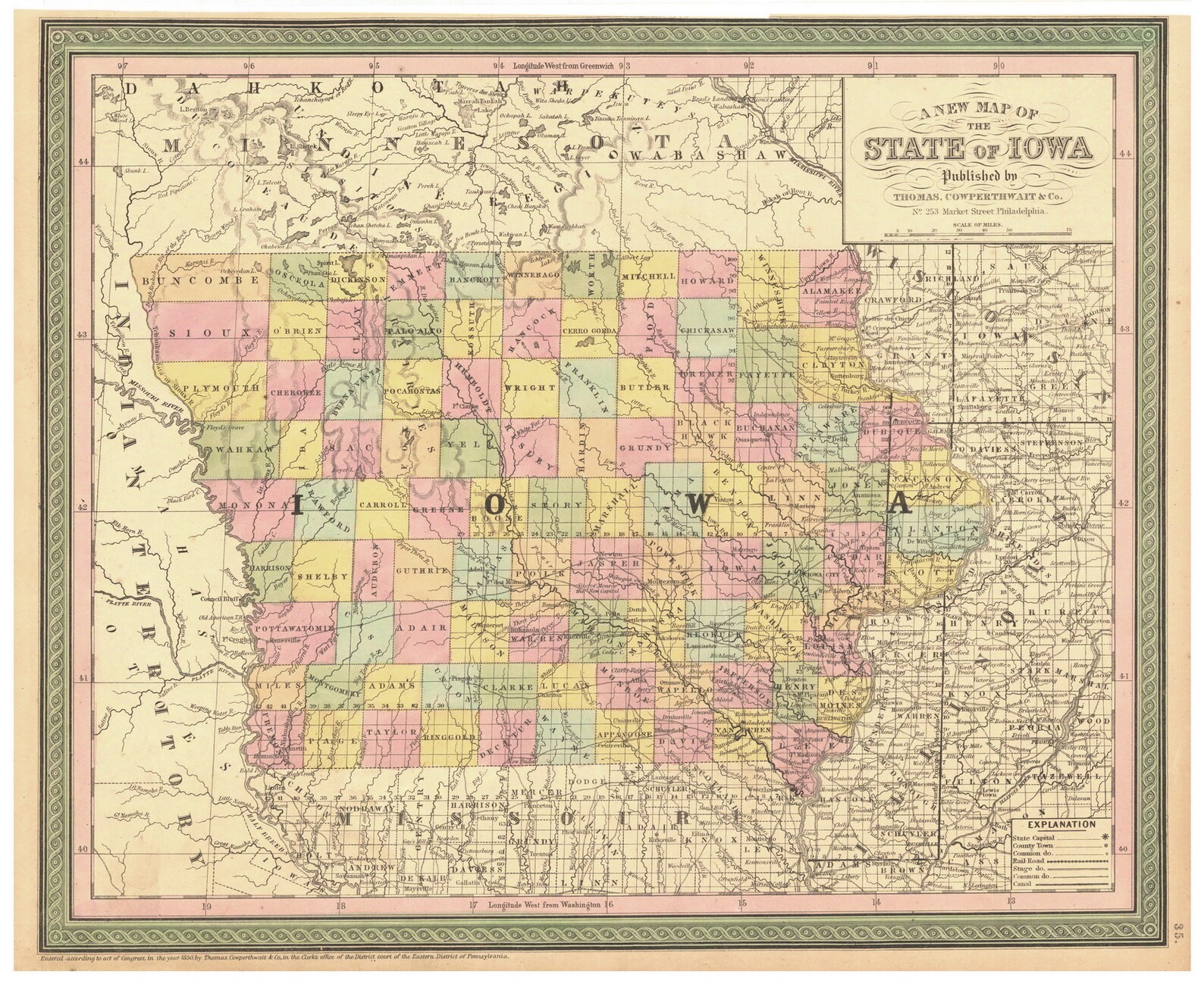 Iowa 1850 Map State Map Reprint - Etsy