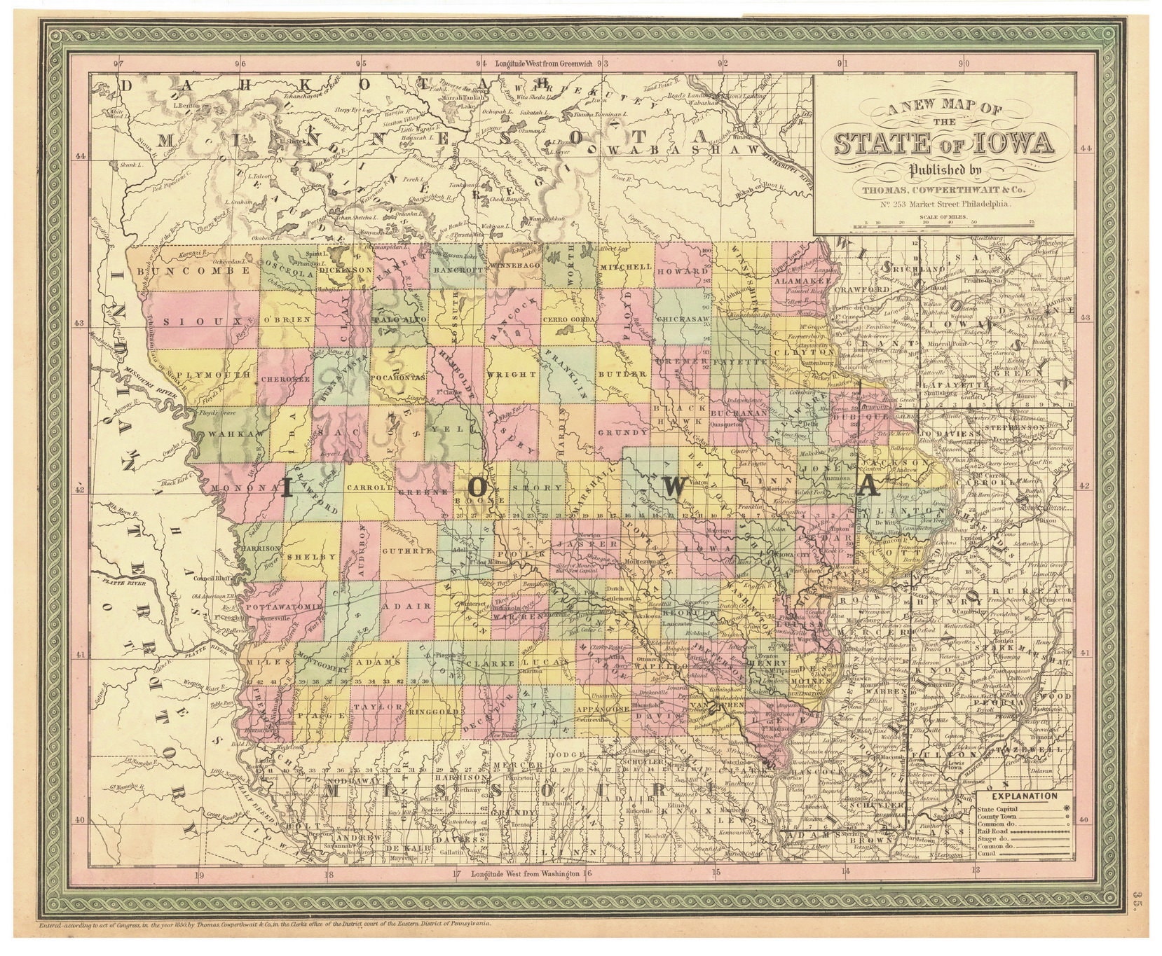 Iowa 1850 Map State Map Reprint | Etsy