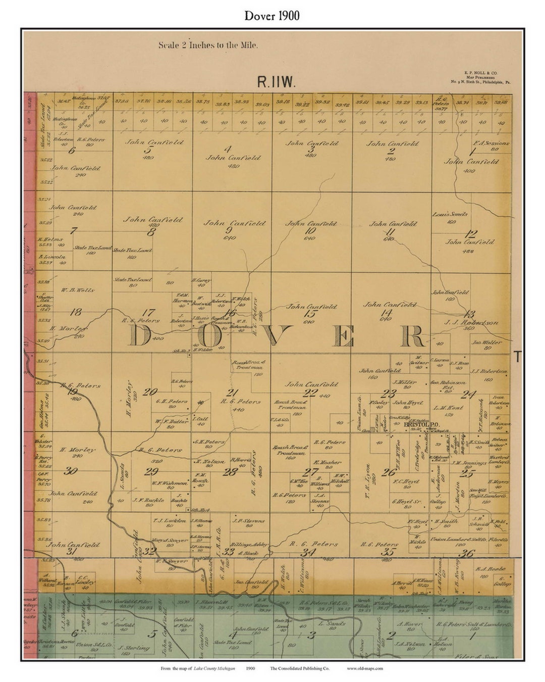 Dover 1900 Old Town Map With Homeowner Names - Michigan - Reprint ...