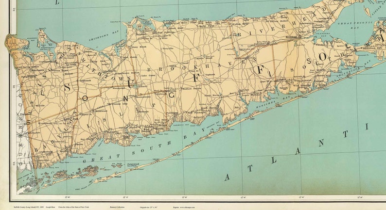Suffolk County - Long Island - 1895 Map New York Reprint Bien State ...