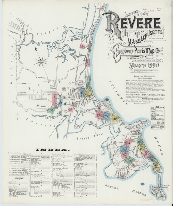 Revere 1896 Old Map Fire Insurance MA Massachusetts Reprint - Etsy