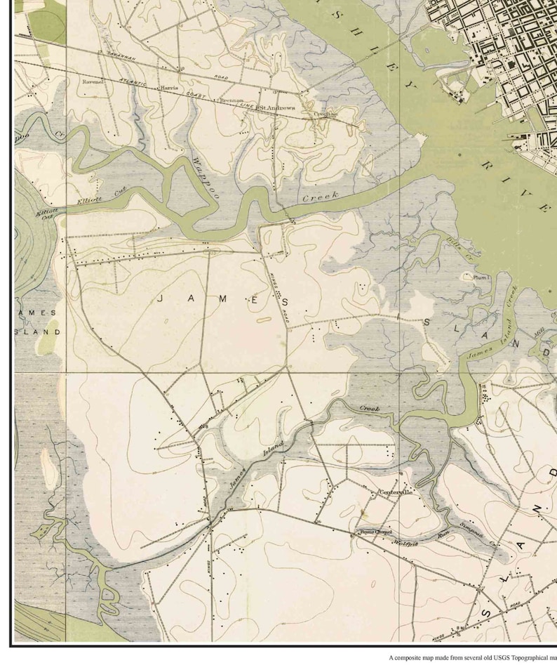 Charleston SC 1919 Old Topo Map - USGS Custom Composite Reprint South ...