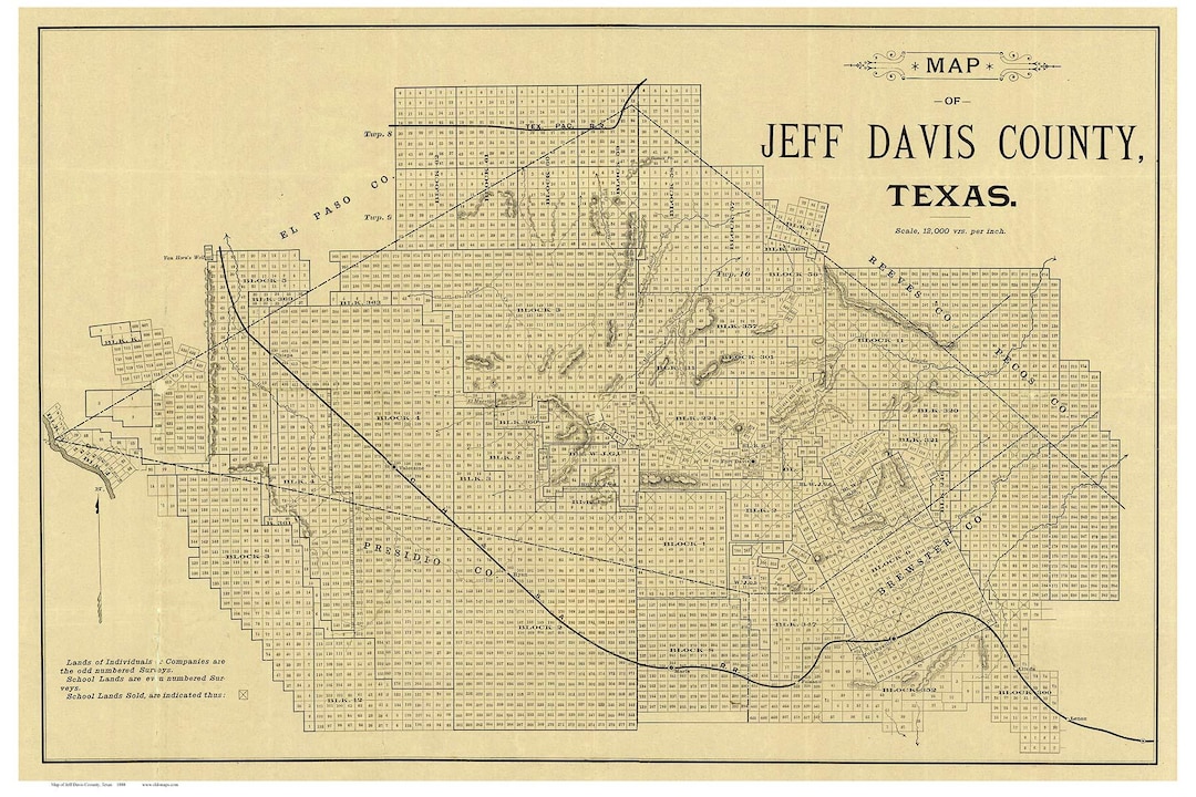 Jeff Davis County, Texas - 1888 - Old Wall Map Reprint With Land Owners ...