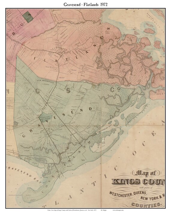 Gravesend Flatlands 1872 Old Town Map with Homeowner Names | Etsy