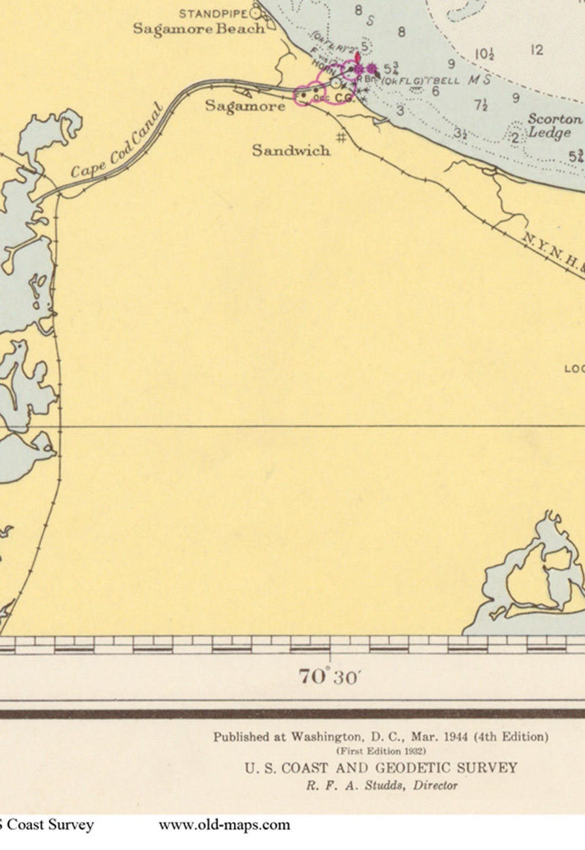Massachusetts Shoreline Nautical Map 1951 Cape Cod to New - Etsy