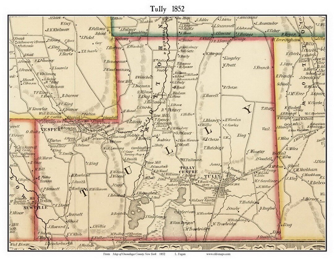 Tully 1852 Old Town Map With Homeowner Names New York - Reprint ...
