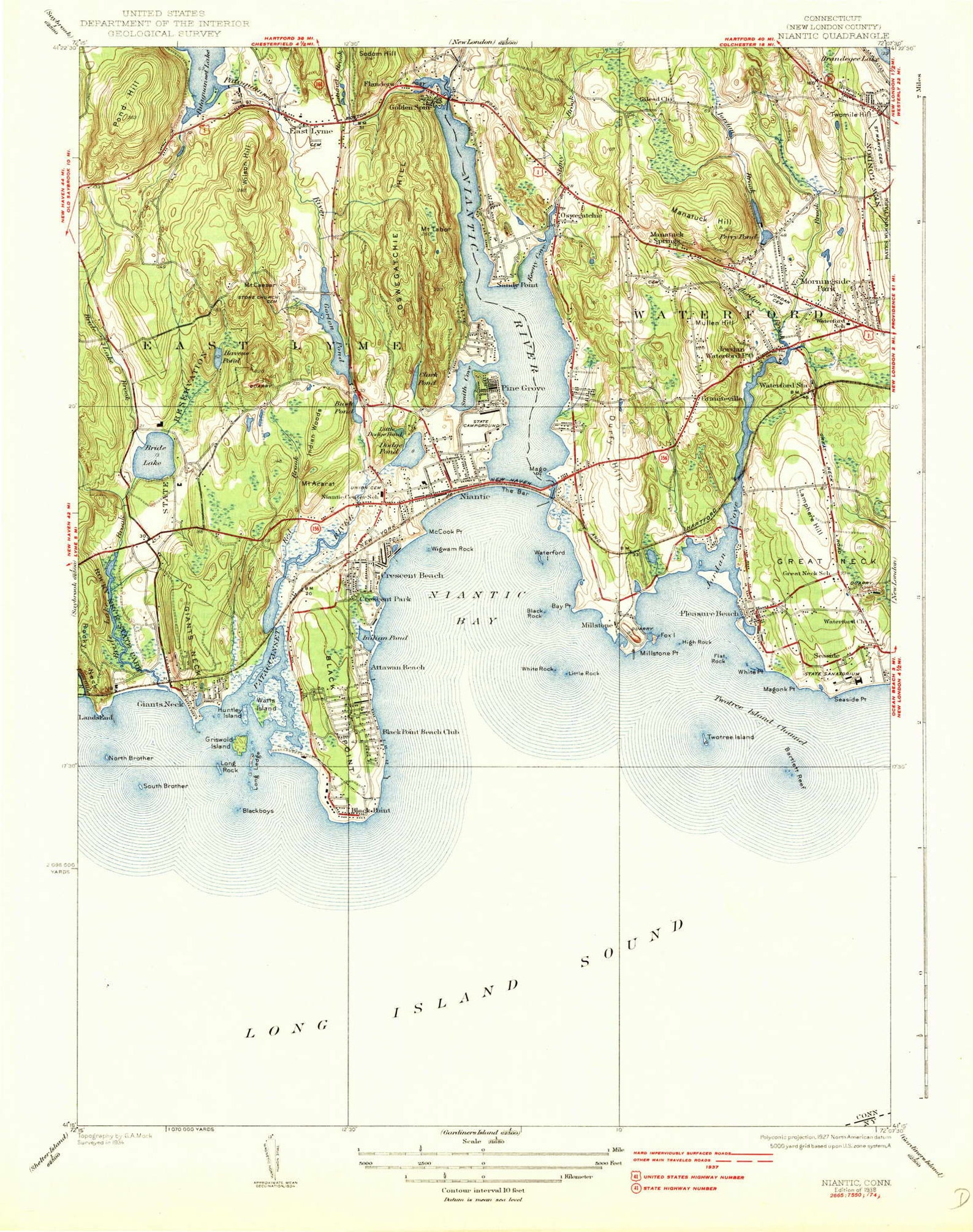 Niantic 1938 Old Topo Map Niantic Quad Reprint 15x15 - Etsy