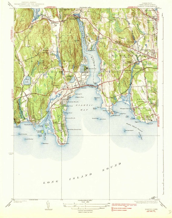 Niantic 1938 Old Topo Map Niantic Quad Reprint 15x15 - Etsy