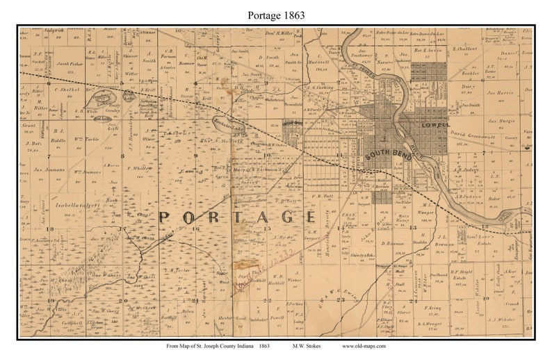 Portage 1863 Old Town Map With Homeowner Names Indiana South - Etsy