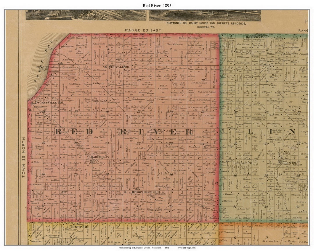 Red River 1895 - Old Town Map With Homeowner Names - Thiry Daems ...