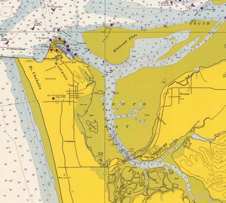 Grays Harbor 1966 Nautical Map Washington PC Harbors Reprint 6195 - Etsy