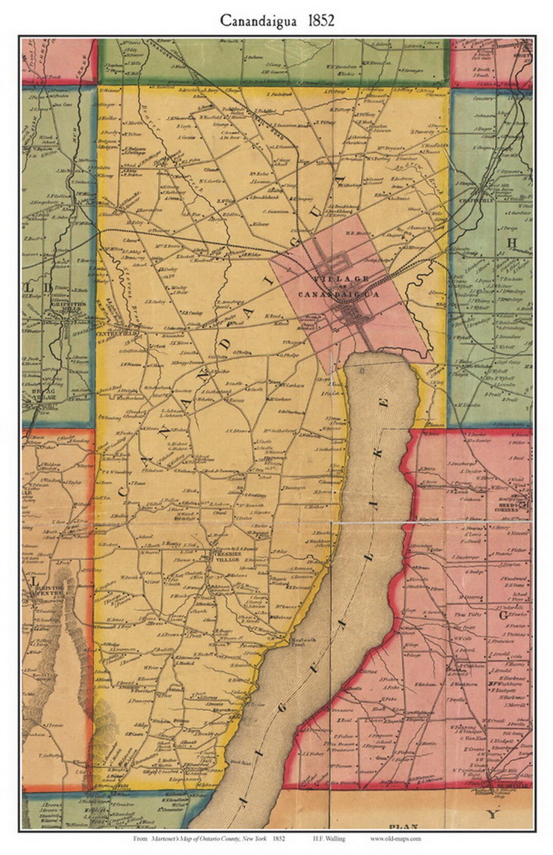 Canandaigua 1859 Old Town Map With Homeowner Names New York - Reprint ...