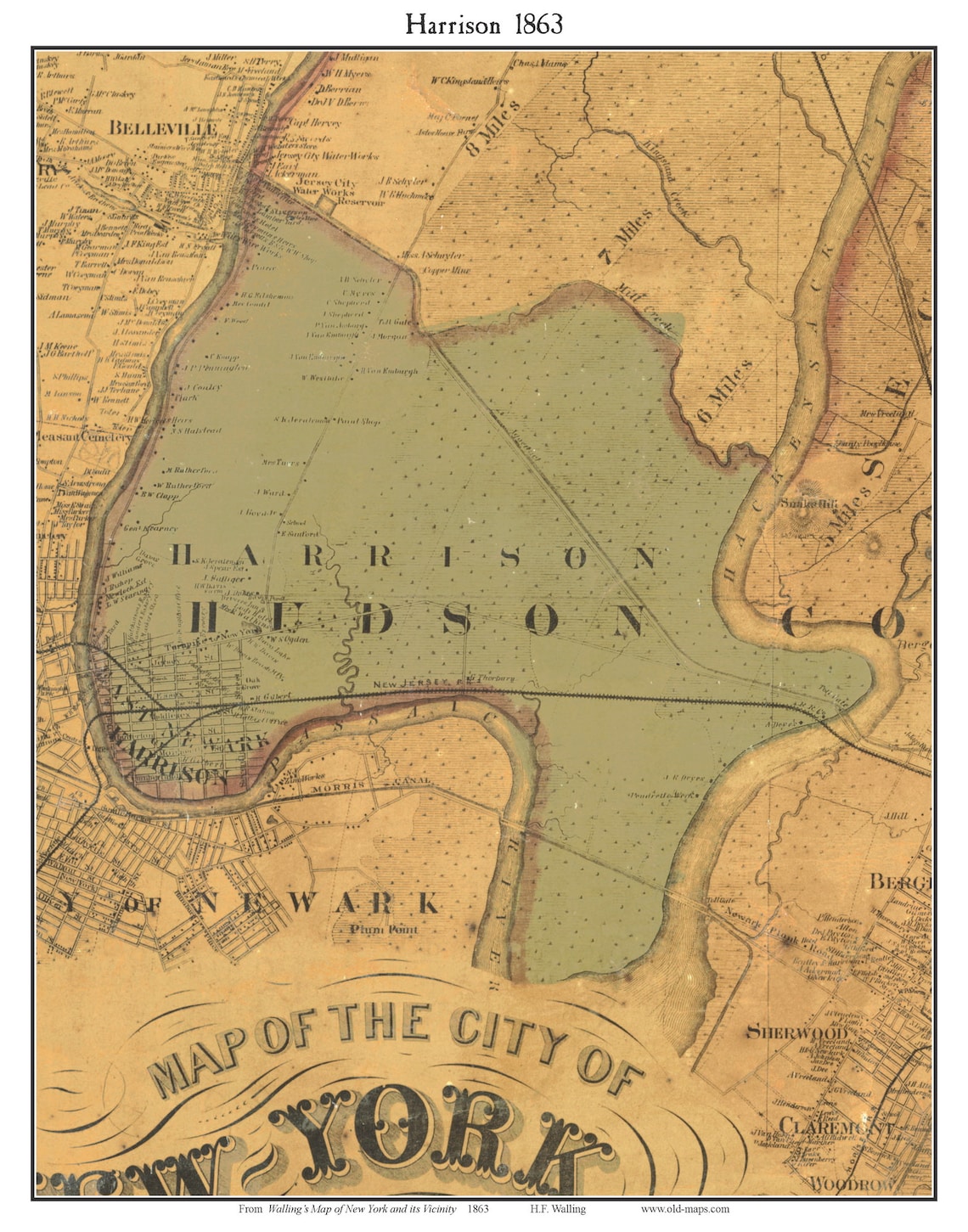Harrison 1863 Old Town Map - With Homeowner Names New Jersey Reprint ...