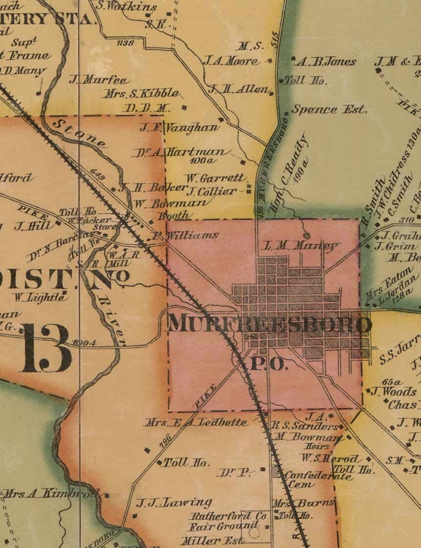 Rutherford County Tennessee 1878 - Old Old Wall Map Reprint With ...