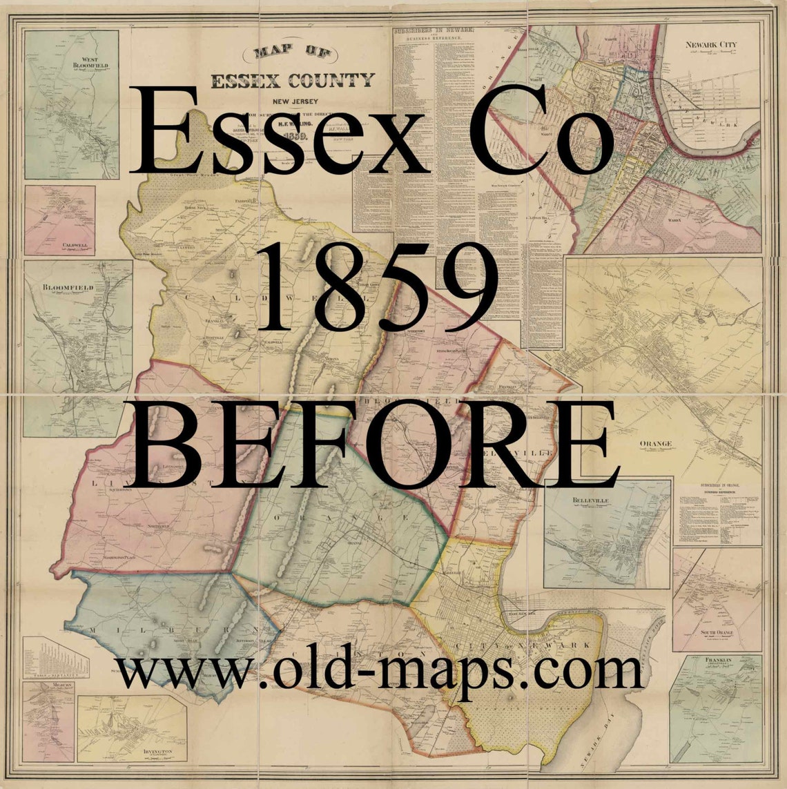 Essex County New Jersey 1859 Map Old Wall Map Reprint With - Etsy