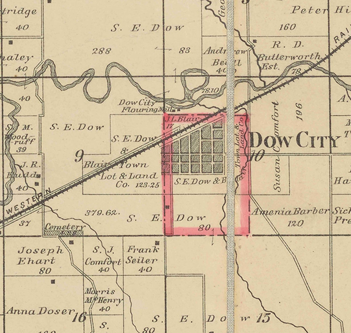 Crawford County Iowa 1883 Old Wall Map With Landowner Names Farm Lines ...